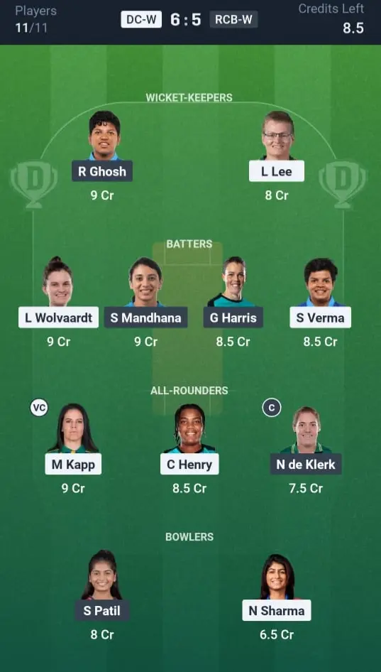 DC-W vs RCB-W Dream11 Prediction Today Match 11: Fantasy Cricket Tips ...