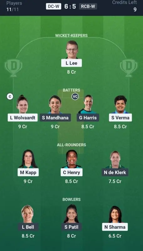 DC-W vs RCB-W Dream11 Prediction Today Match 11: Fantasy Cricket Tips ...