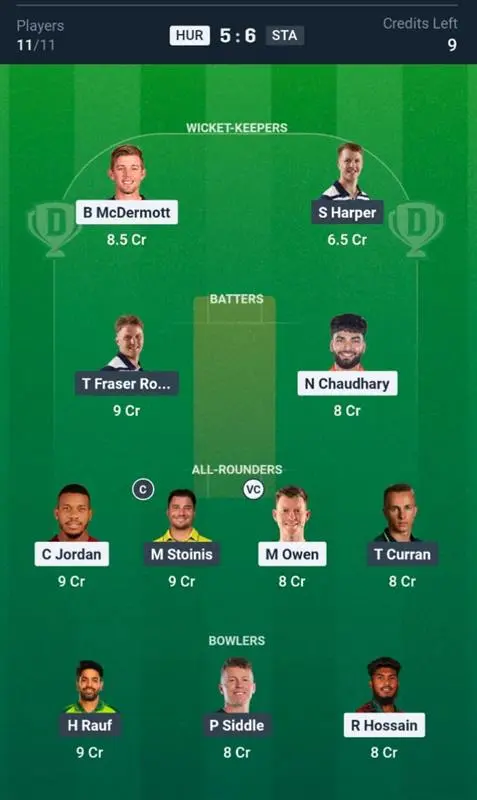 HUR vs STA Dream11 Prediction Today Match Knockout: Fantasy Cricket ...